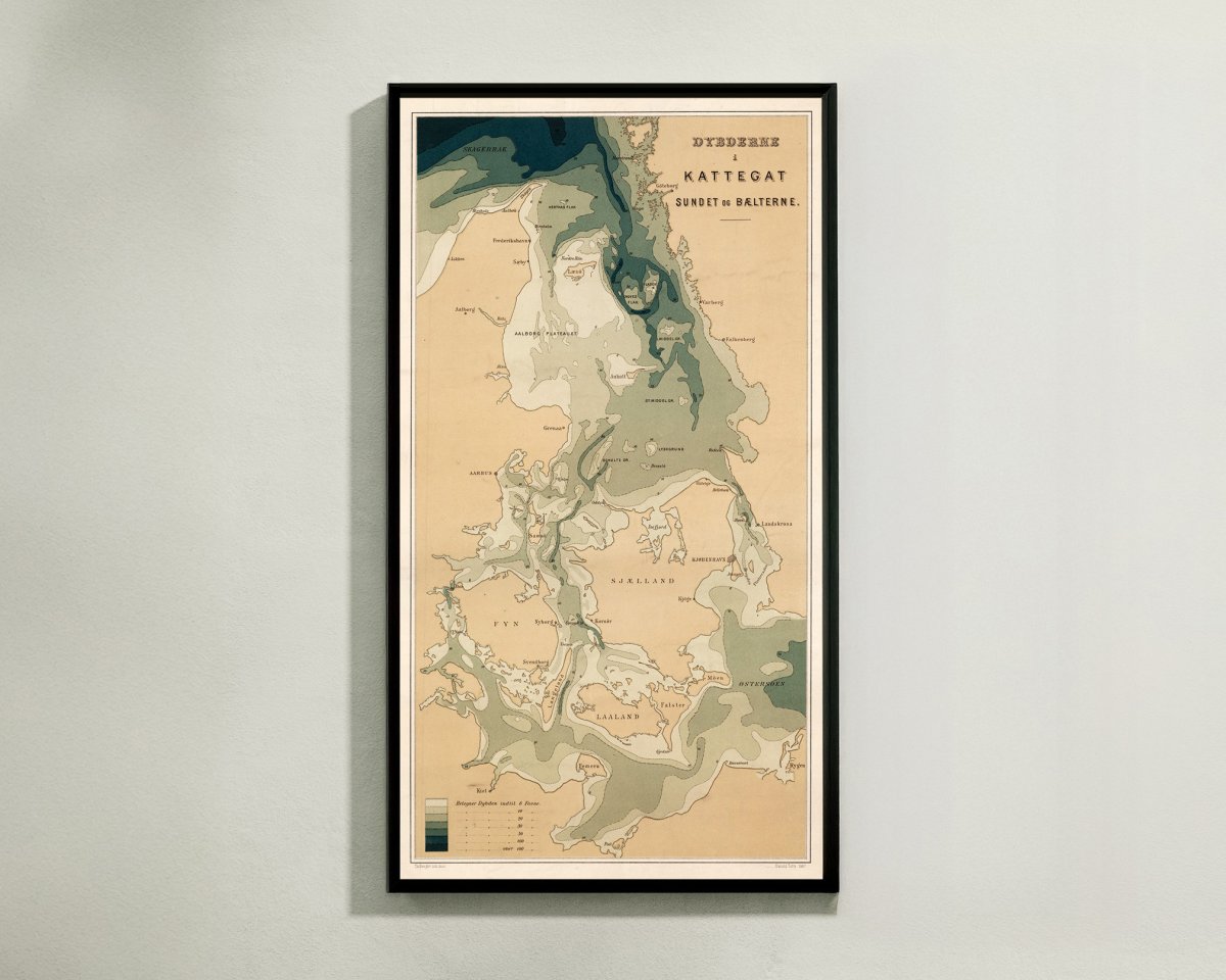 Dybderne i Kattegat 1887 - Søkort - 45x84 cm - Danske Kort - Gamlestreger